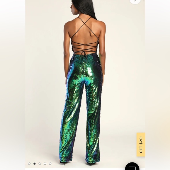 Lulus | Pants & Jumpsuits | Green Sequin Jumpsuit | Poshmark